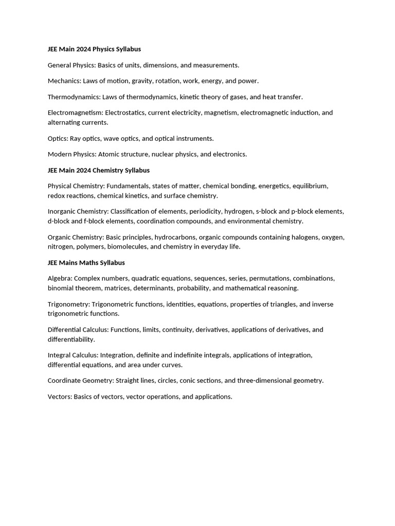 Jee Main Syllabus | PDF