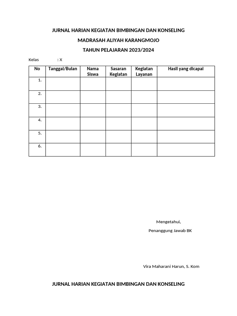 Jurnal Harian Kegiatan Bimbingan Dan Konseling | PDF