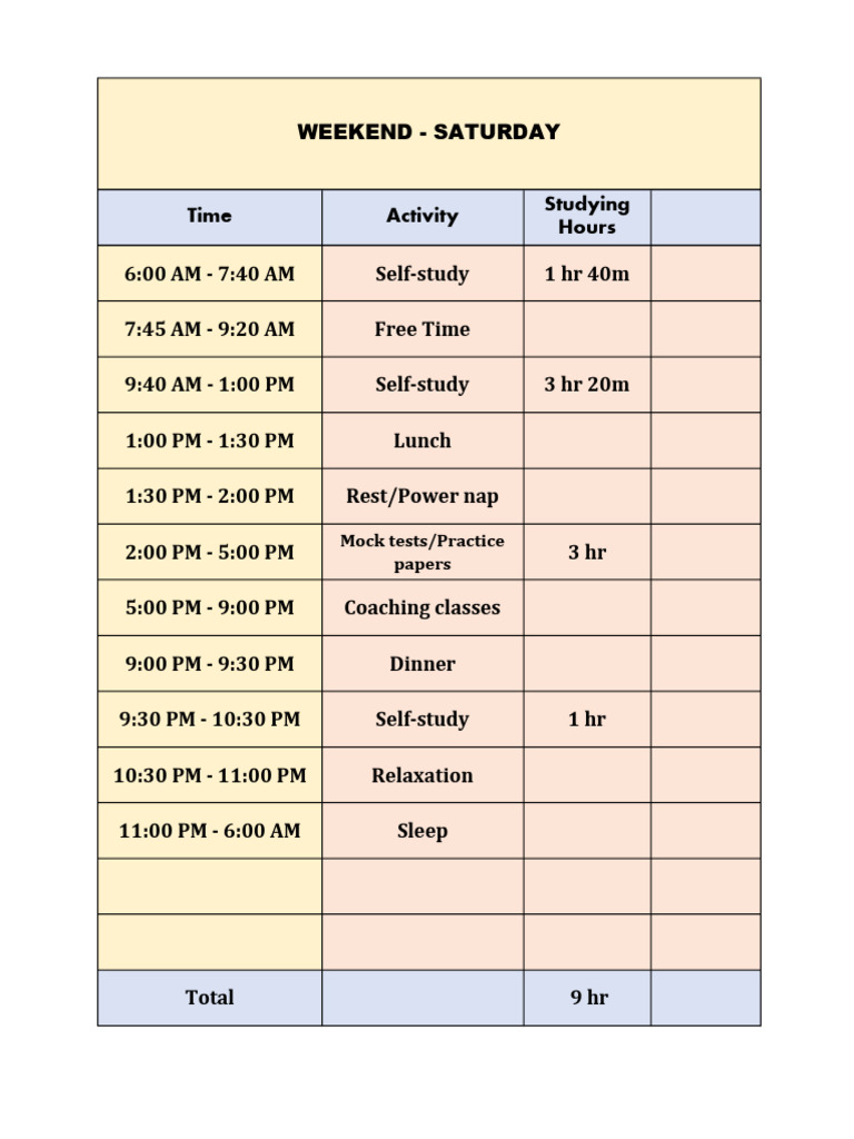 Weekend Saturday Time Table | PDF