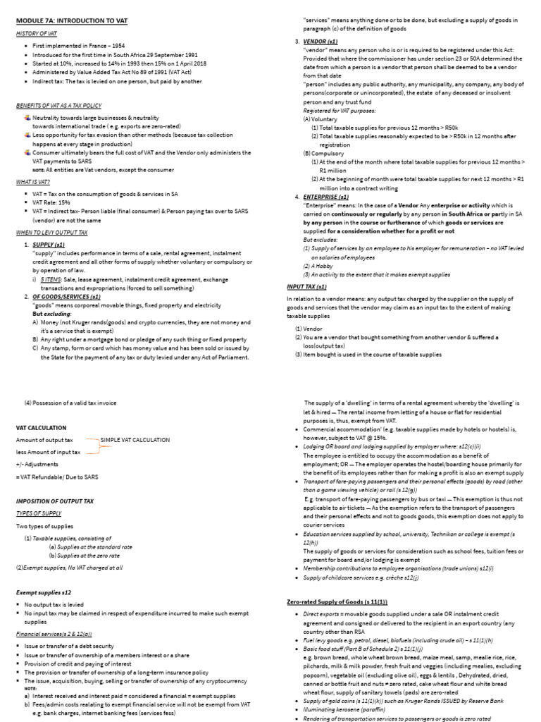 Notes Module 7a Tax 1 | PDF | Value Added Tax | Taxes