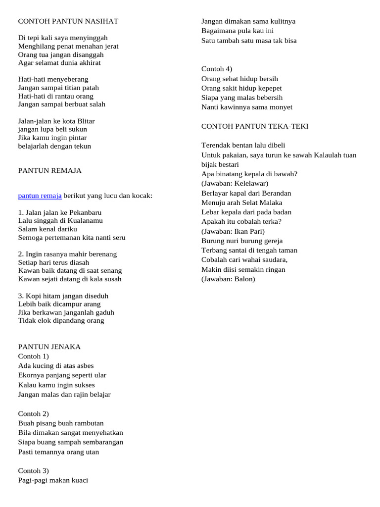 CONTOH PANTUN NASIHAT | PDF