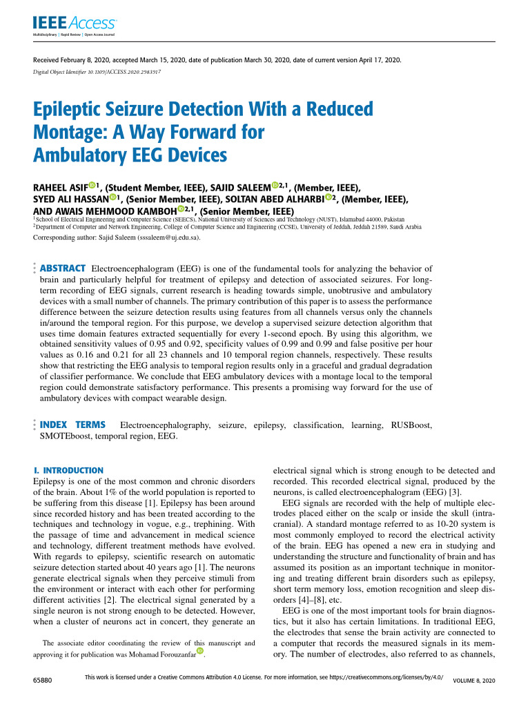 Epileptic Seizure Detection With A Reduced Montage A Way Forward For Ambulatory EEG Devices | PDF