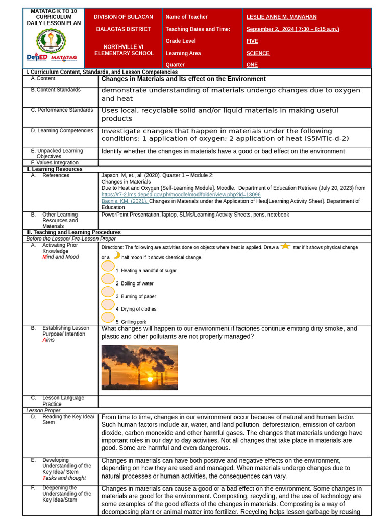 Matatag-Daily-Lesson-Plan-Science-Grade 5-Week6 | PDF
