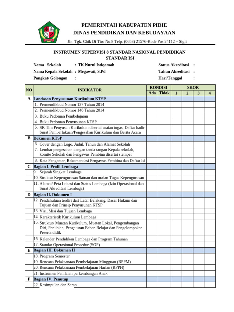 Instrumen Standar Isi | PDF