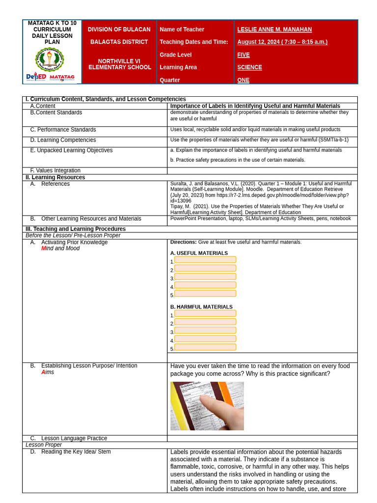 Matatag-Daily-Lesson-Plan-Science-Grade 5-Week2 | PDF