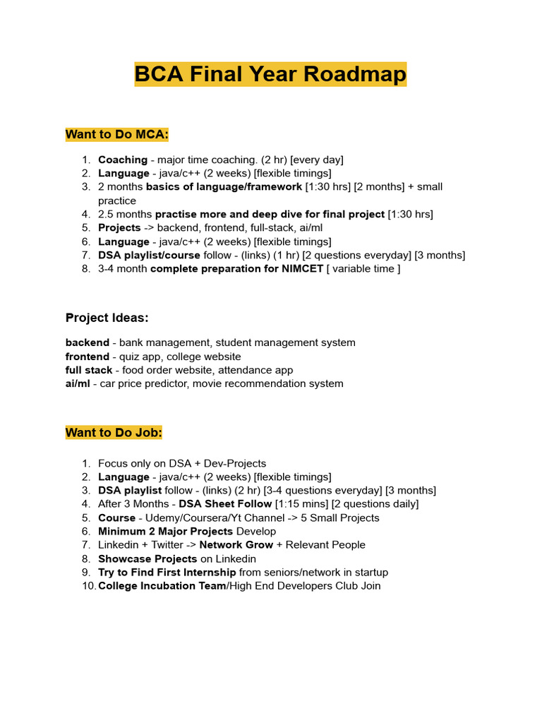 BCA Final Year Roadmap | PDF