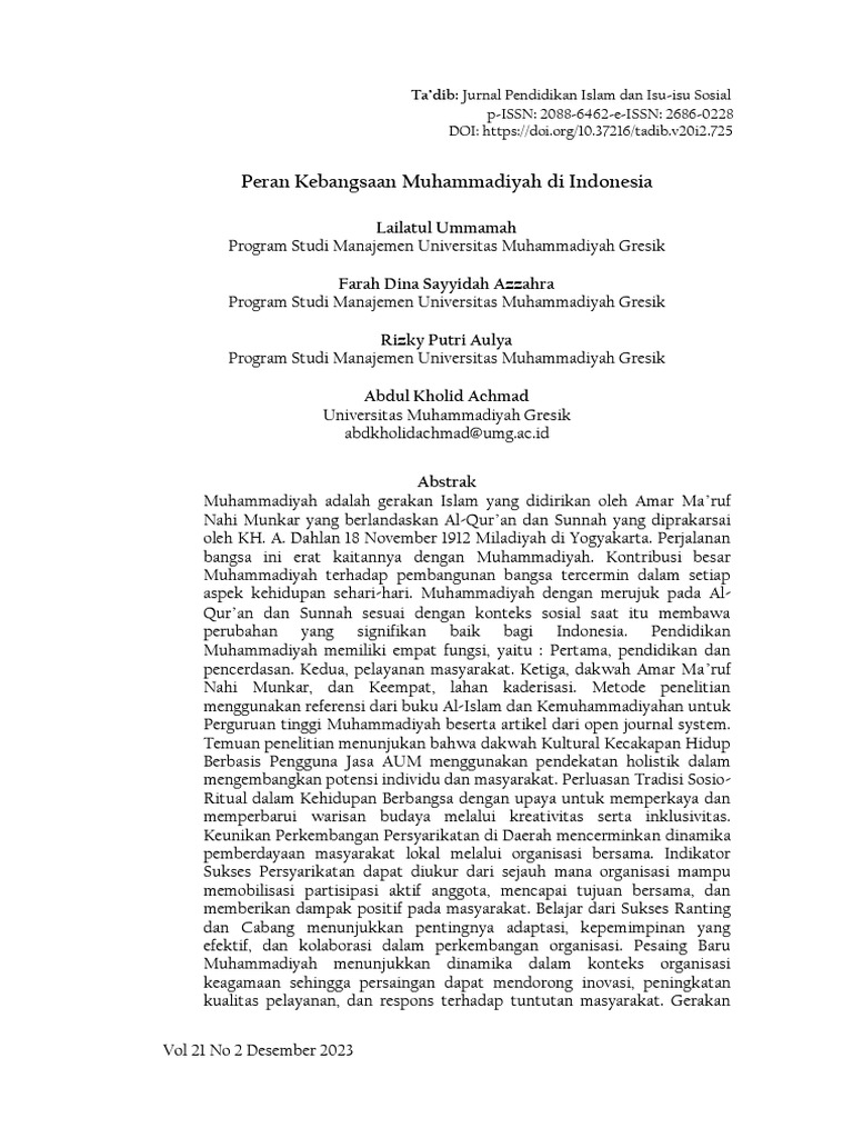 Peran Kebangsaan Muhammadiyah Di Indonesia | PDF