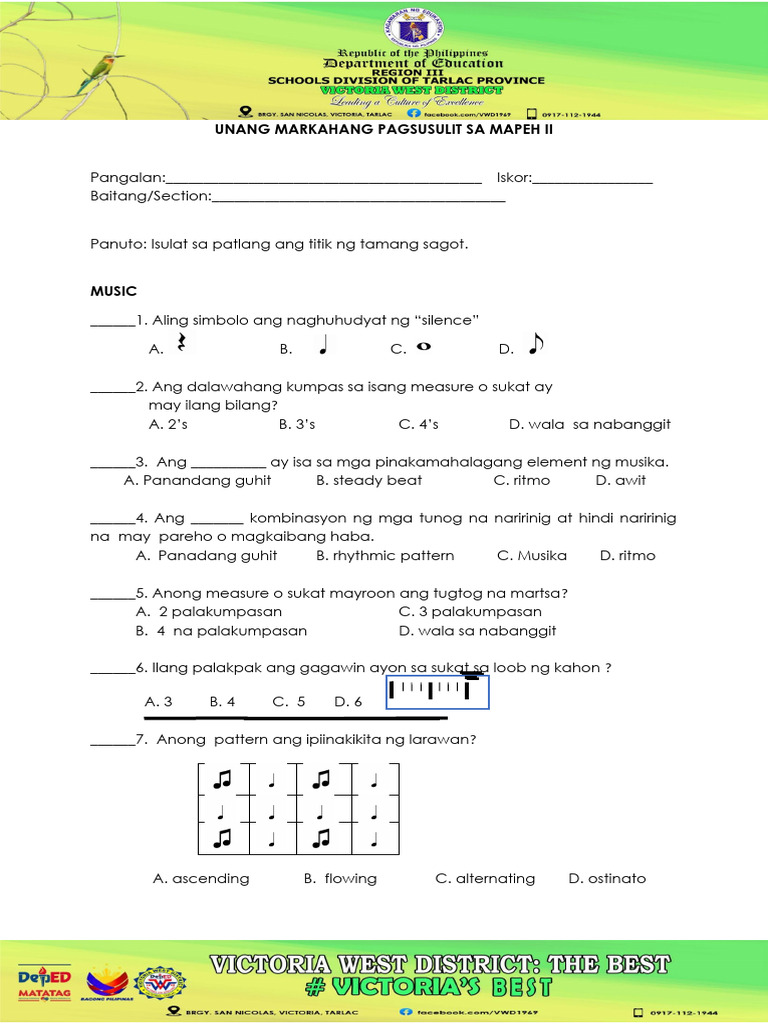 1st PT in Mapeh II Sfes With Tos and Answer Key 1 | PDF