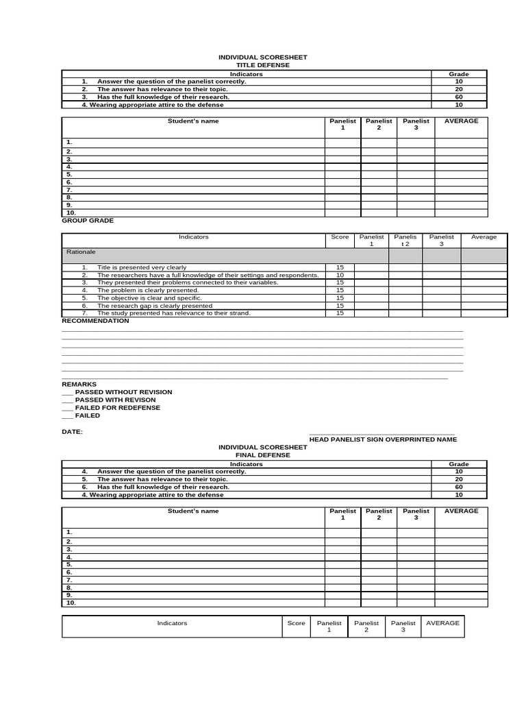 Grading Sheet | PDF