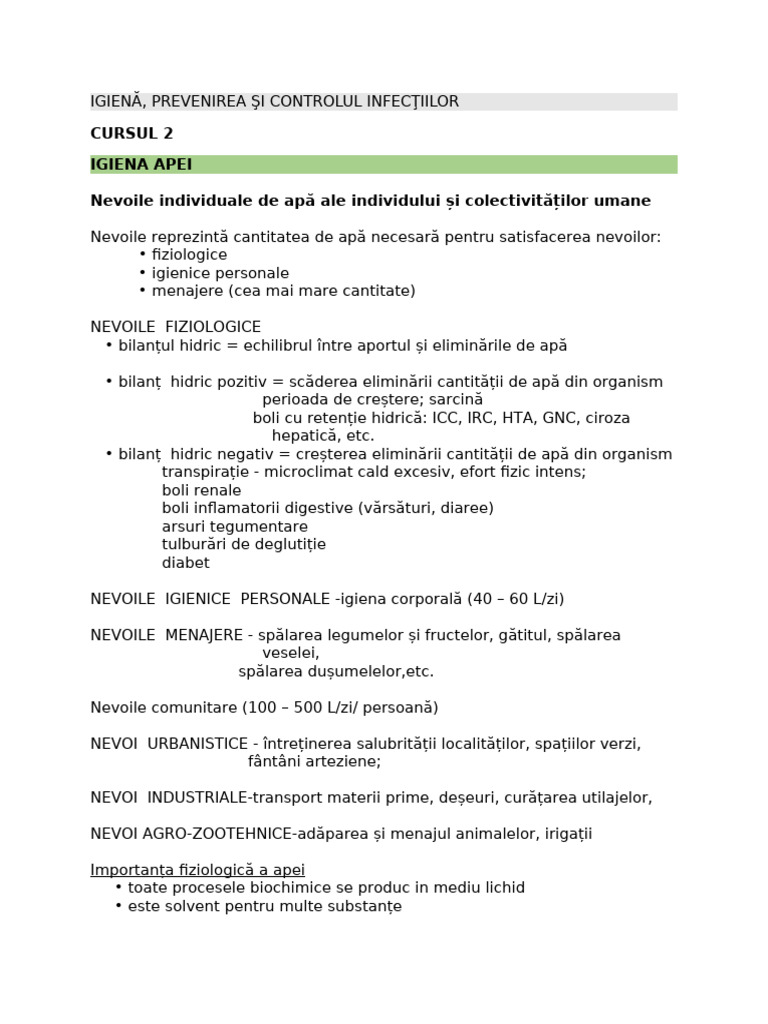 Curs 2 Igiena Apei, Solului, Radiatiilor | PDF