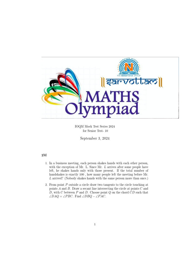 Mock IOQM 2024 QP10 | PDF