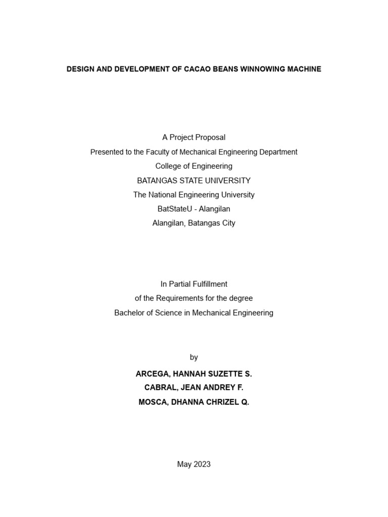 Design and Development of Cacao Beans Winnowing Machine | PDF