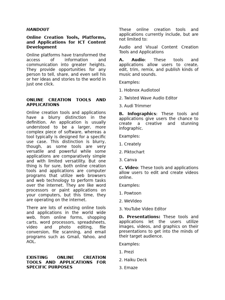 Online-Creation-Tools-Platforms-and-HANDOUT | PDF