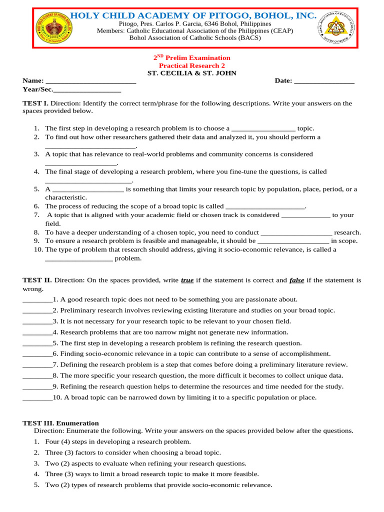 Practical Res. 2 2nd Prelim Exam | PDF