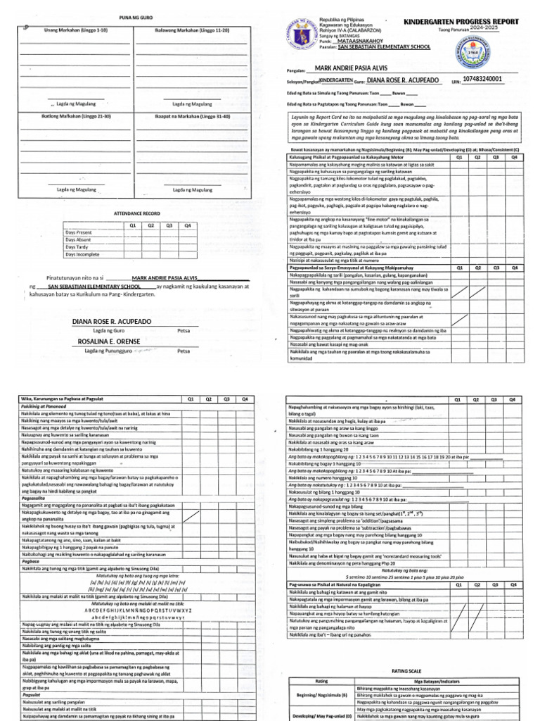 Kinder Progress Report Card | PDF