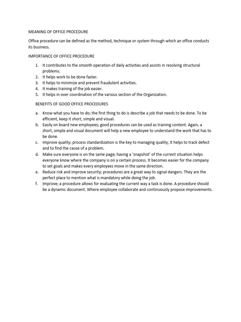 Meaning of Office Procedure | PDF