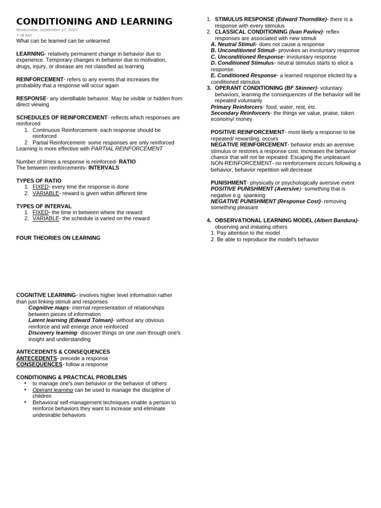 CONDITIONING AND LEARNING | PDF