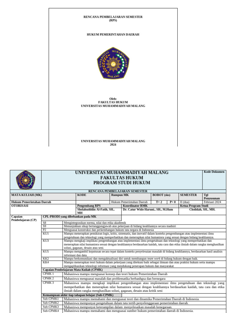 Rencana Pembelajaran Semester (RPS) | PDF