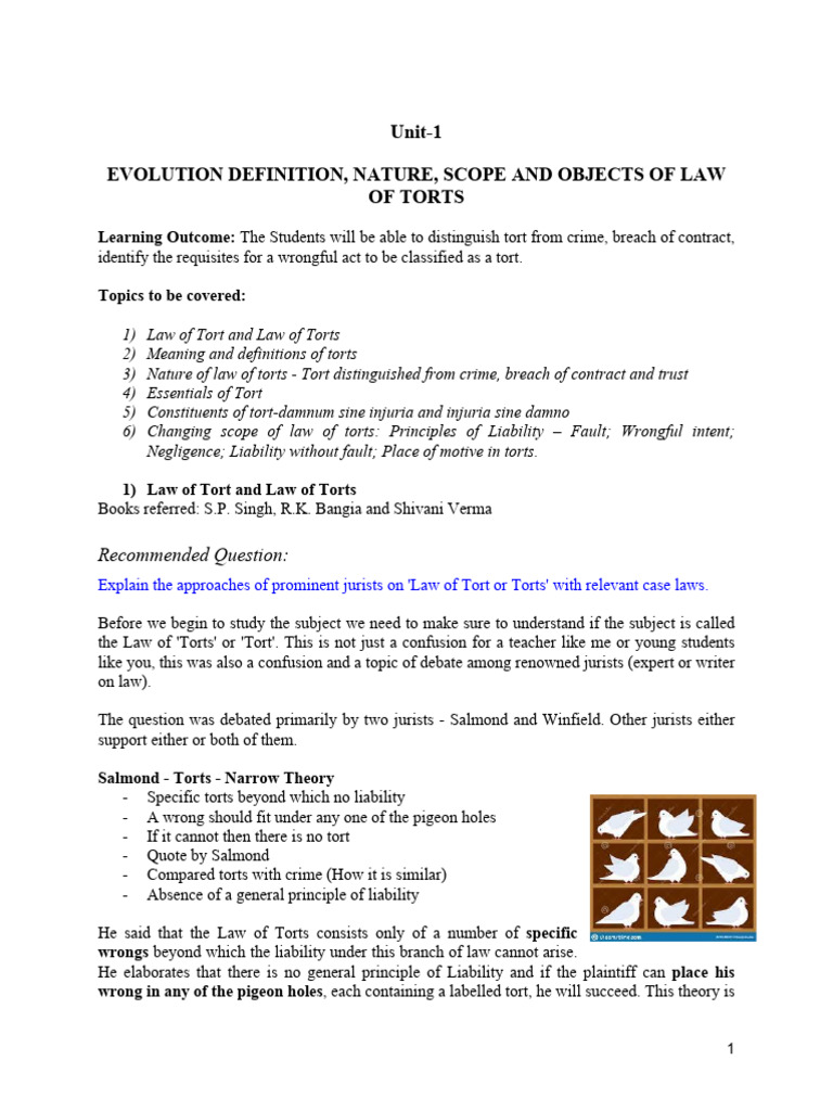Unit 1 | PDF | Tort | Damages
