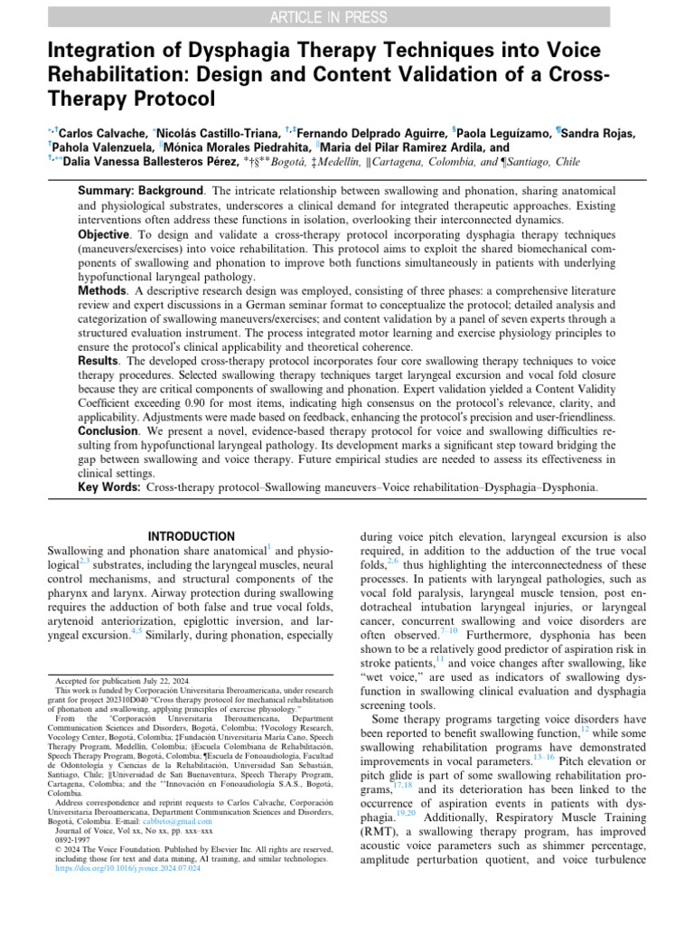 Integration of Dysphagia Therapy Techniques Into Voice Rehabilitation ...