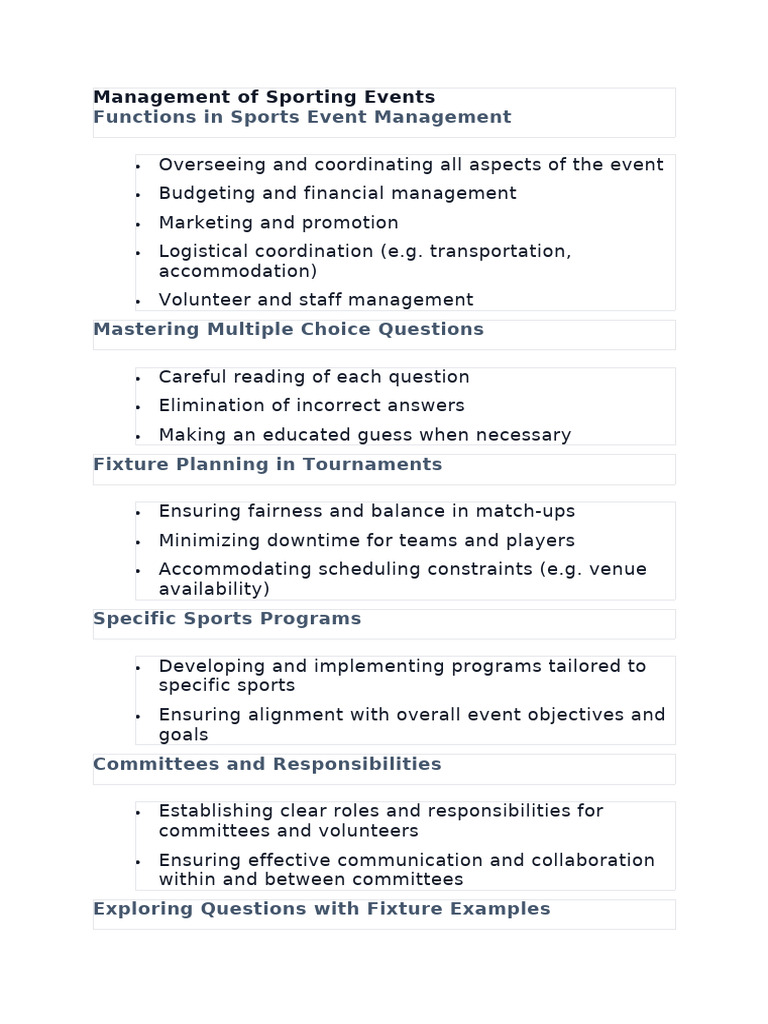 Management of Sporting Events | PDF