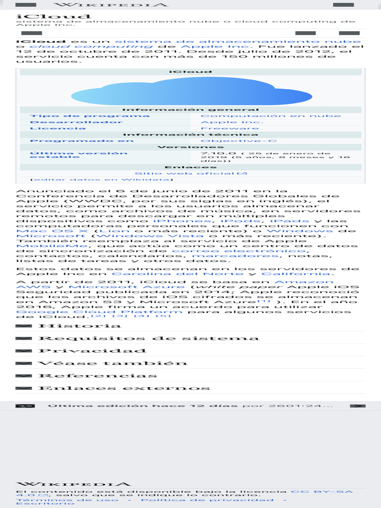Icloud - Wikipedia, La Enciclopedia Libre | PDF