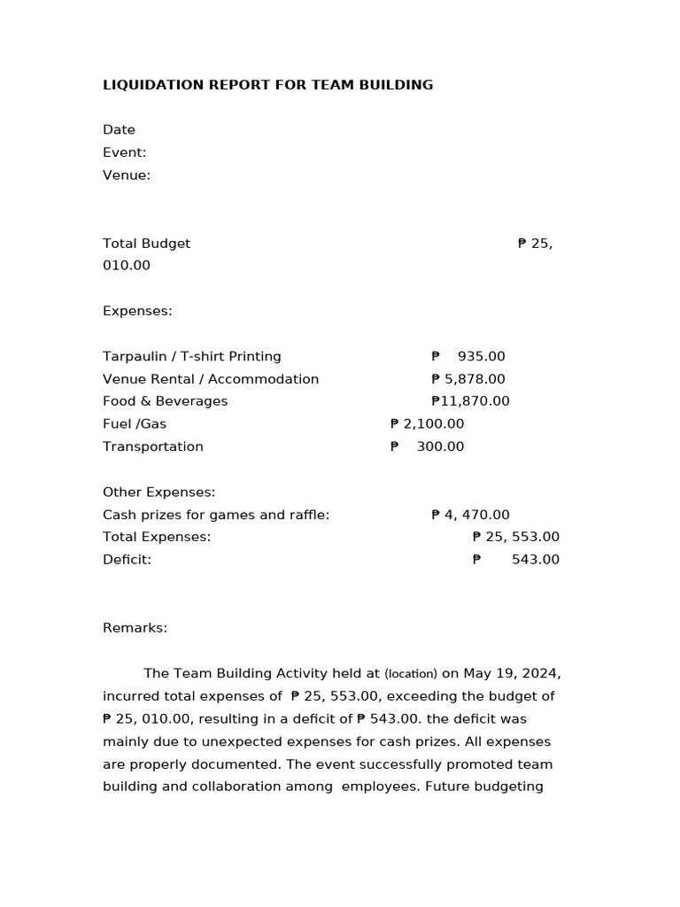 LIQUIDATION REPORT TEAM BUILDING ACTIVITI | PDF