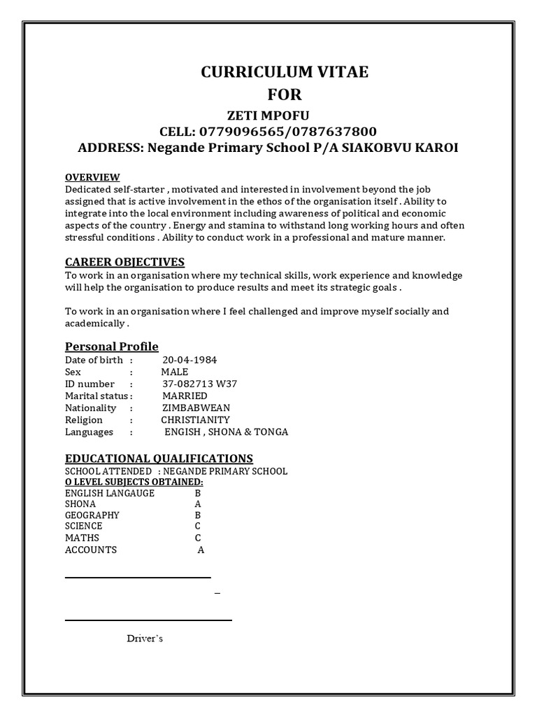 Zeti Mpofu CV | PDF