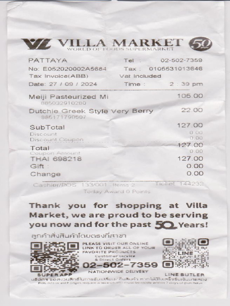Villa Market Receipt | PDF