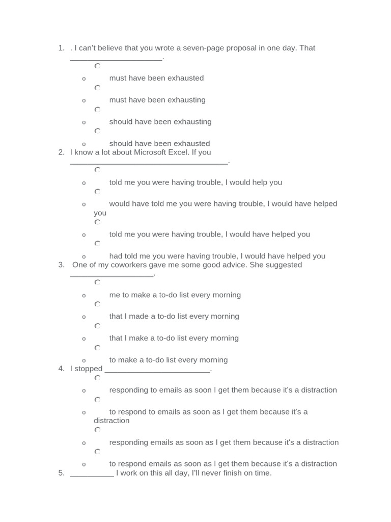 Advanced Grammar Exercises KEY | PDF