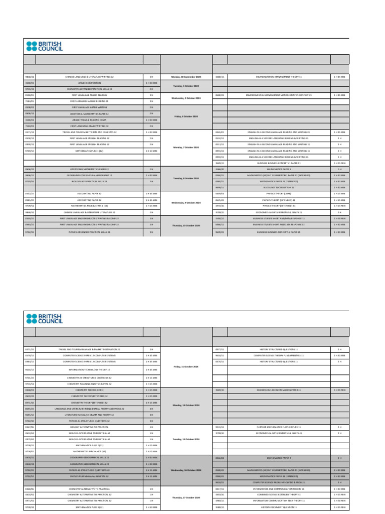 Egypt October-November 2024 Final Timetable - Cambridge International | PDF