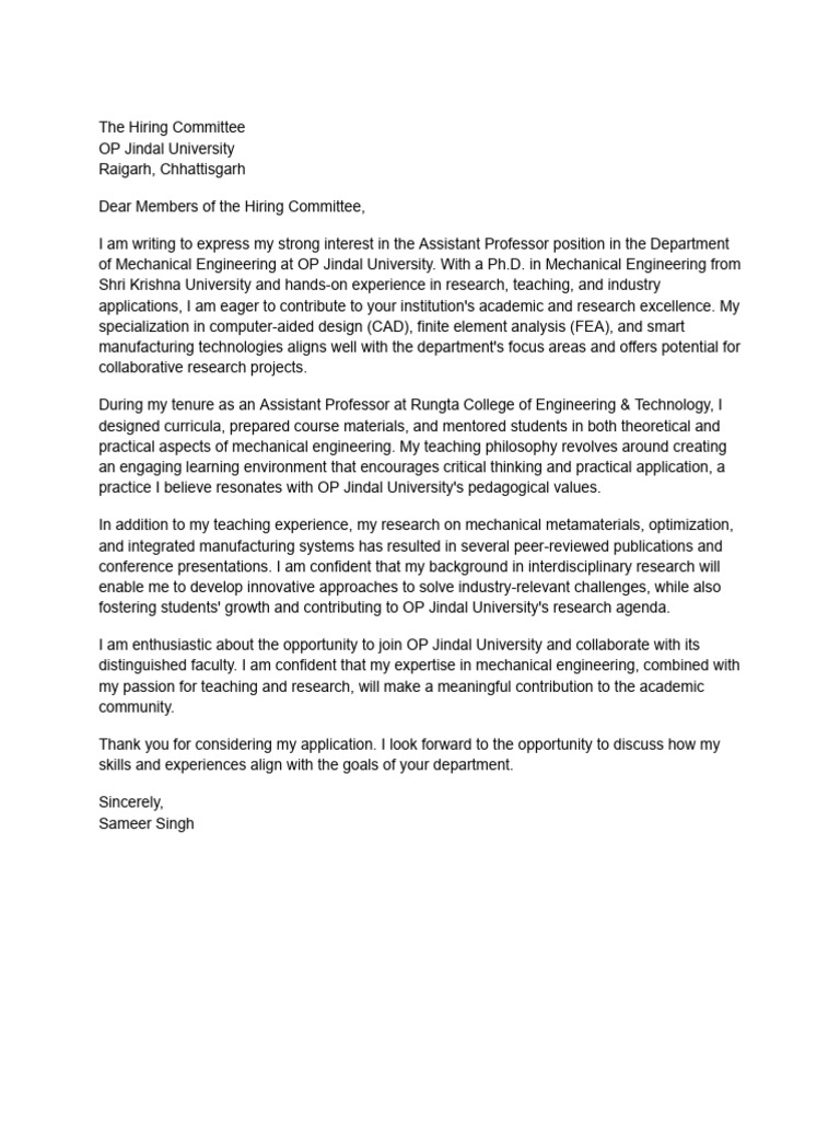 Cover Letter OPJU | PDF