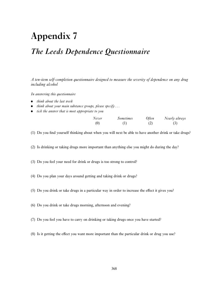 Appendix 7 the Leeds Dependence Questionnaire | PDF