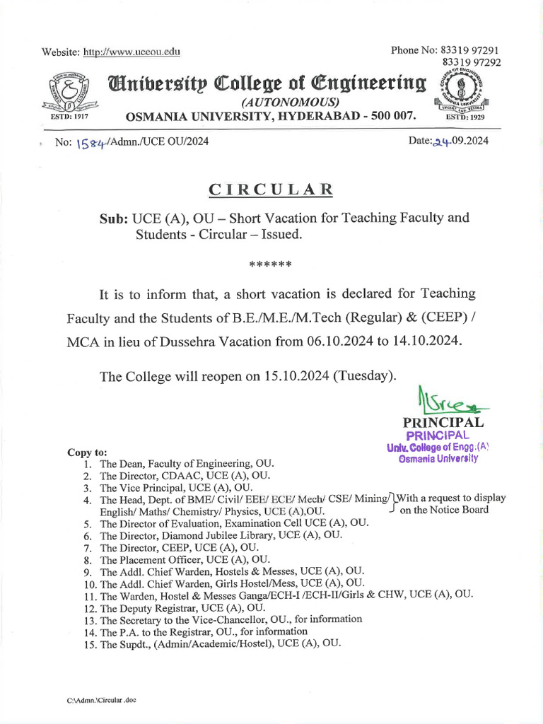 CIRCULAR - Dussehra Vacation | PDF