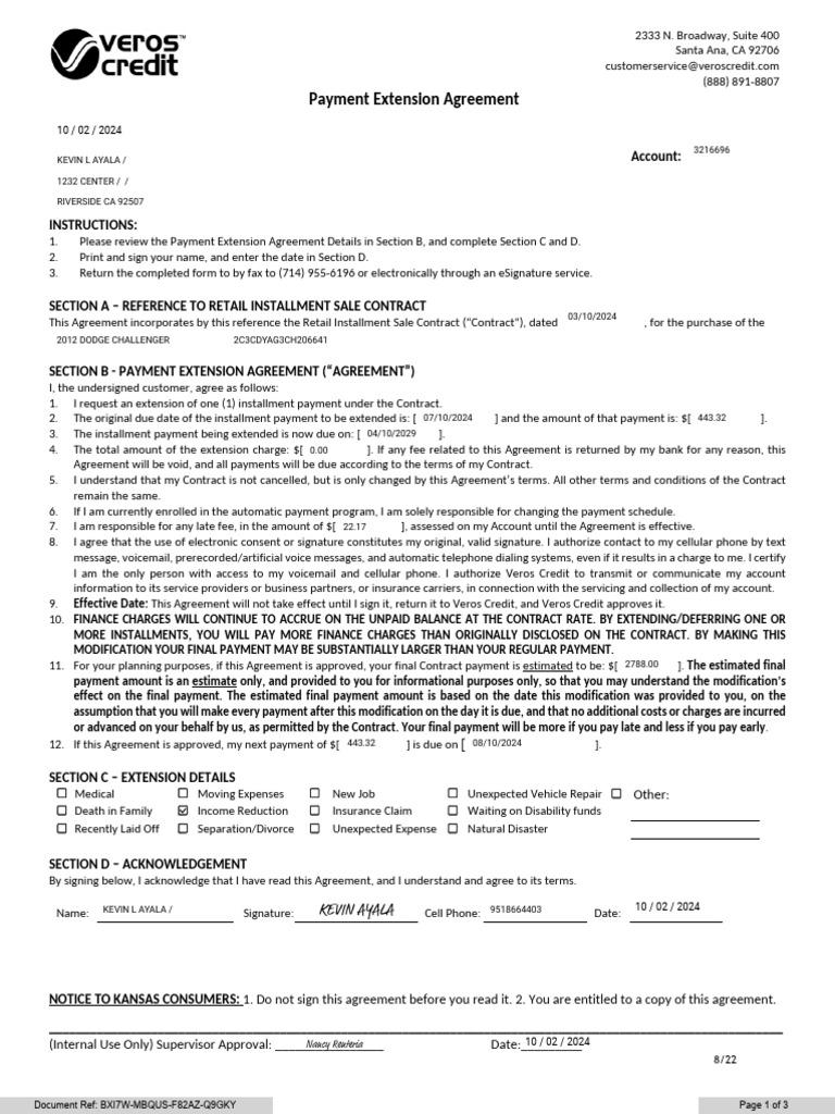Extension Agreement Form - 1 | PDF | Voicemail | Business