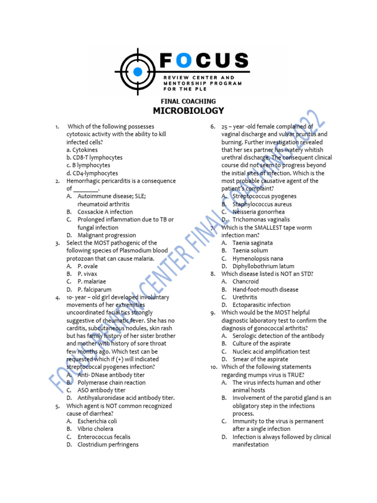 Microbiology Final-Coaching-Questions | PDF