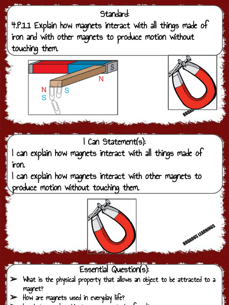 NC.4.P.1.1 Magnets - Motion Lesson | PDF | Earth | Magnet