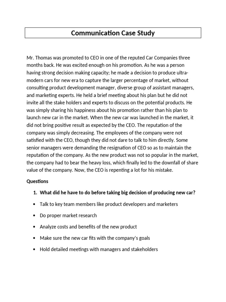 Communication Case Study | PDF | Reputation | Leadership