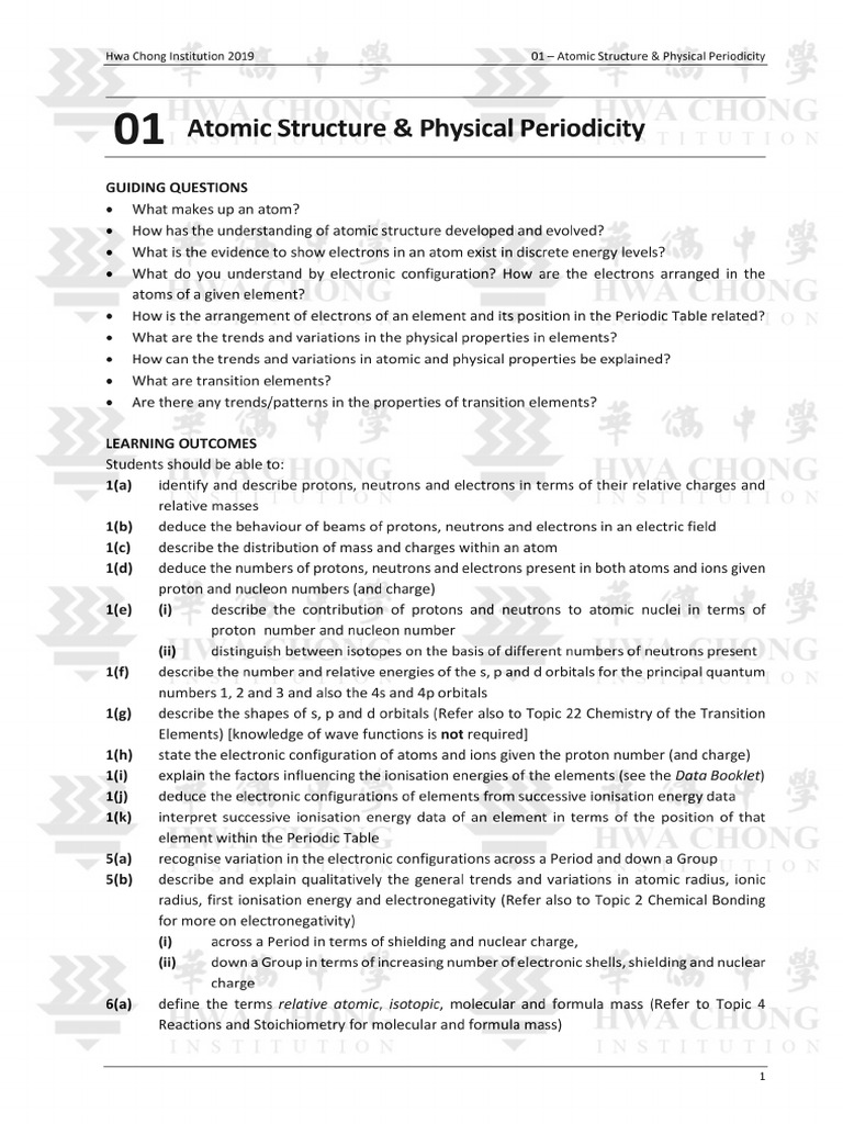 01 Atomic Structure Lecture Notes | PDF