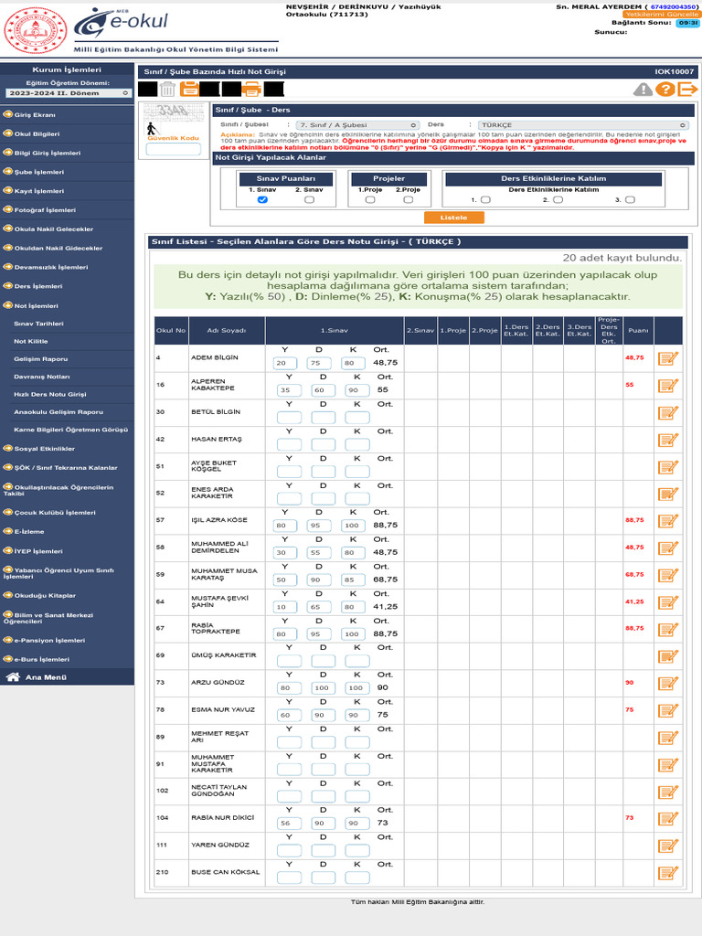 E-Okul İlkÖğretim Uygulamaları | PDF