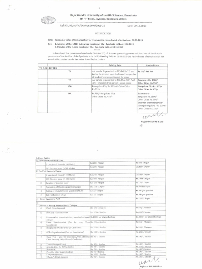 Revision of Rates of Remuneration For Examination Related Work | PDF