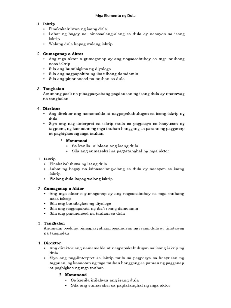 Mga Elemento NG Dula | PDF