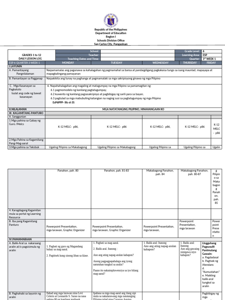 DLL - Esp 6 - Q3 - W1 | PDF