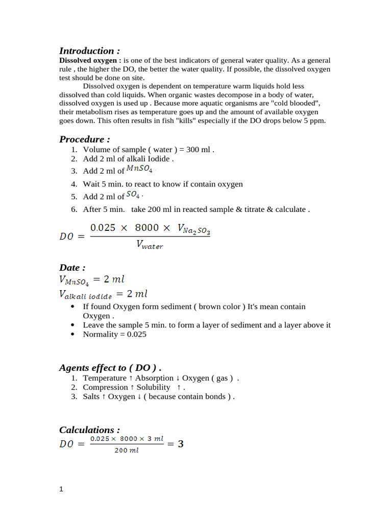 Dissolved Oxygen | PDF