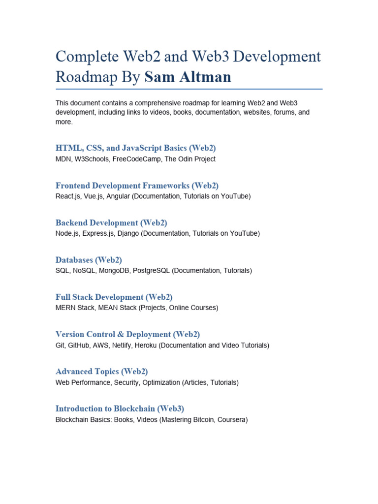 Web2 Web3 Development Roadmap | PDF