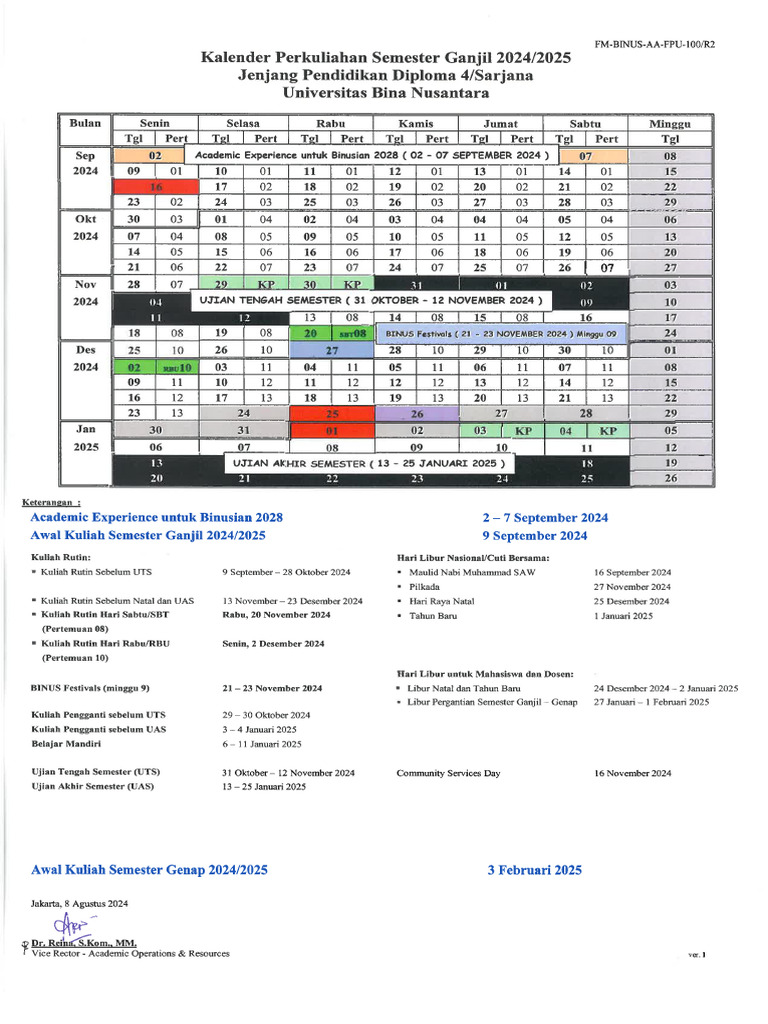 Academic Calendar BINUS | PDF