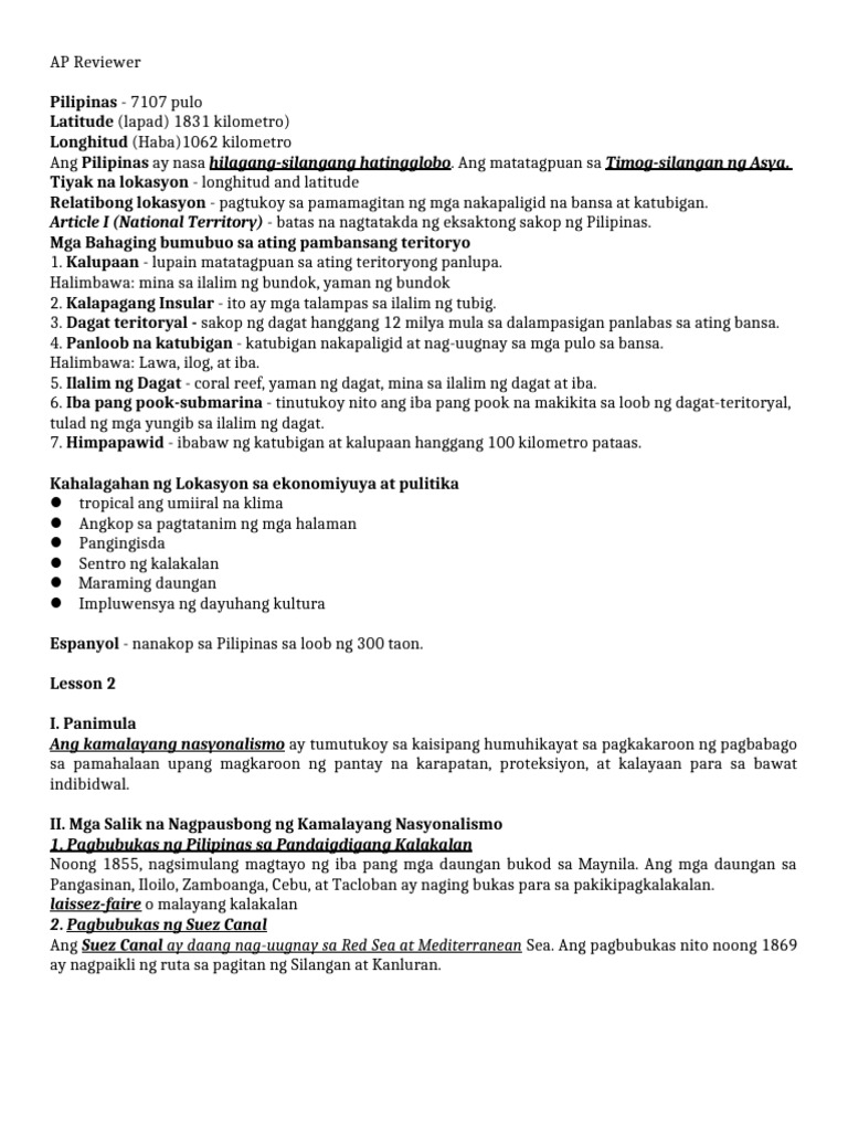 AP 6 Reviewer | PDF