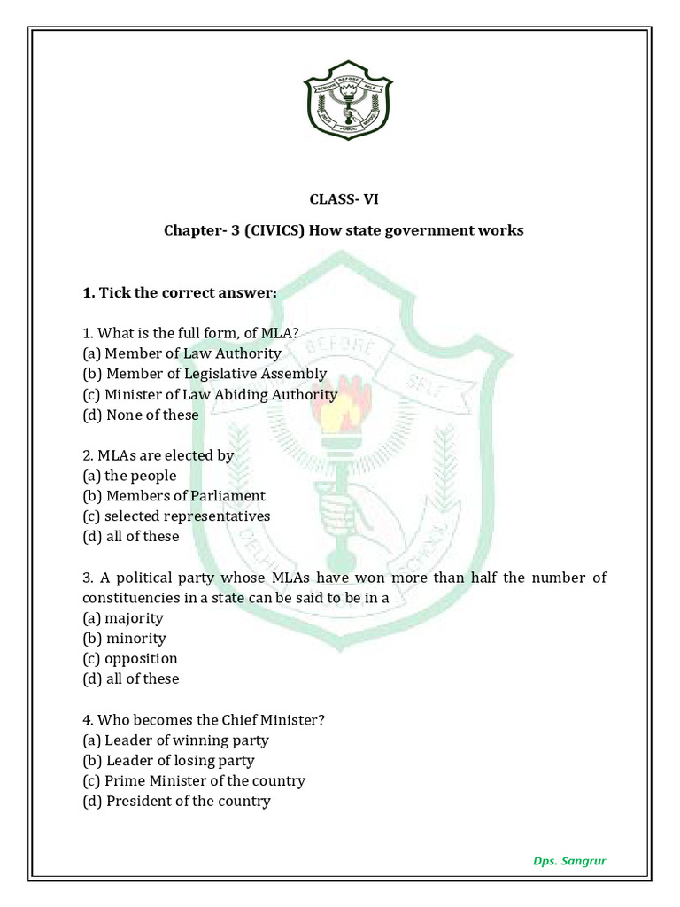 CIVICS Chapter 3 How State Government Works | PDF