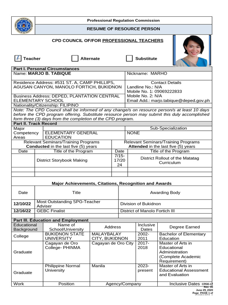 Tabique, Marjo B. Resume Plantation Ces | PDF
