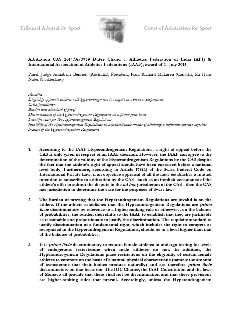 Dutee Chand S Case | PDF